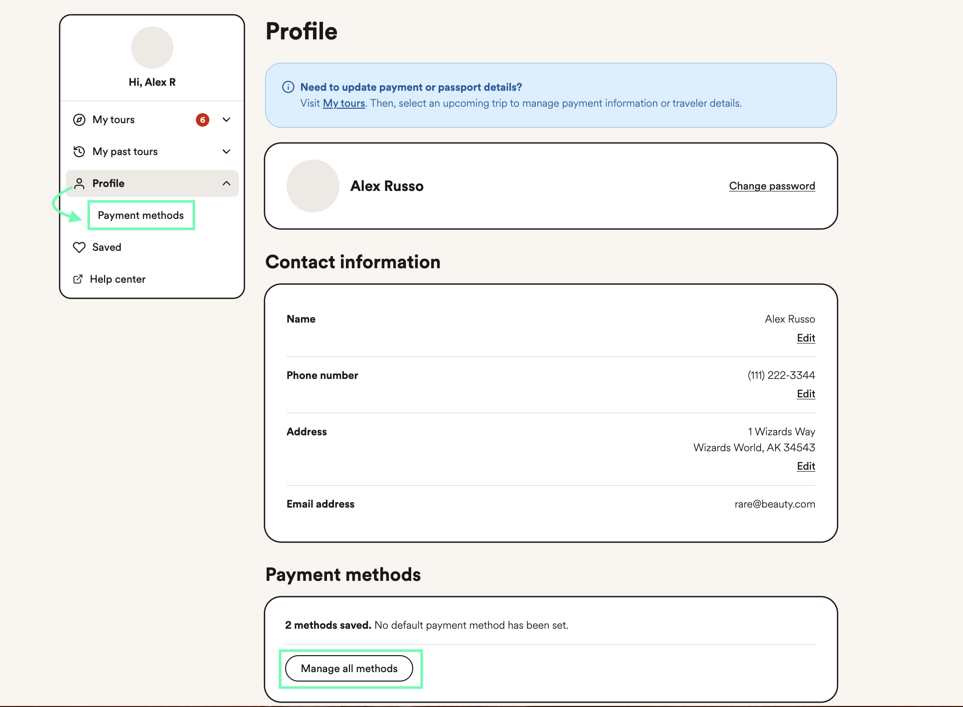 Managing payment methods – EF Adventures