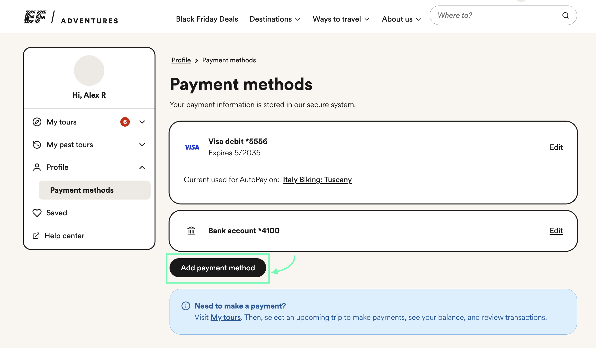 Managing payment methods – EF Adventures